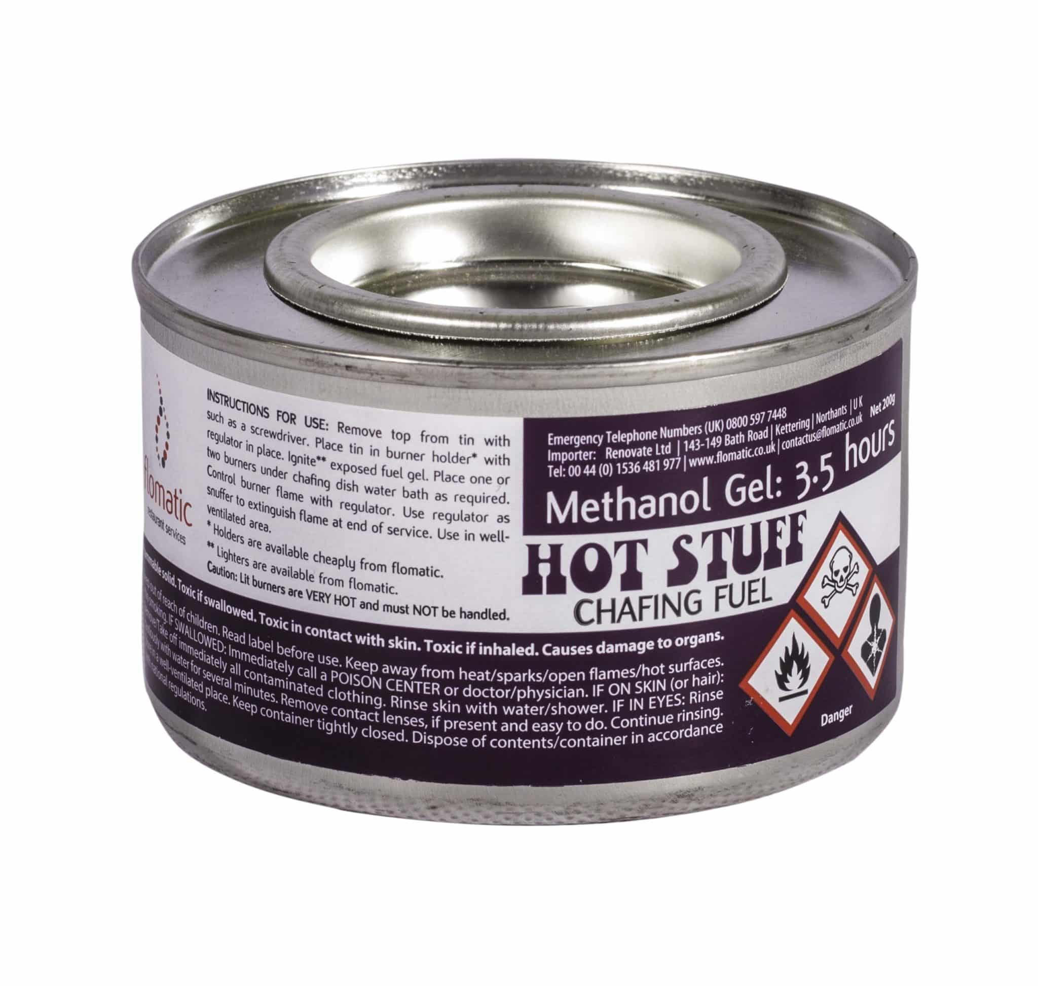 Hot Stuff 3.5 Hour Methanol Chafing Fuel (72 Cans) - Flomatic